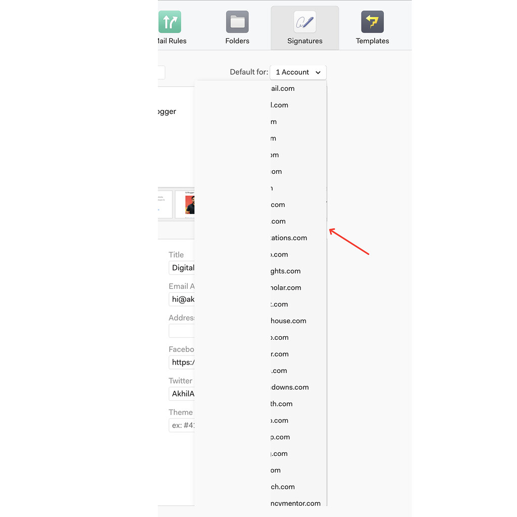 No Option To Scroll List Of Signature Accounts To Set Default For